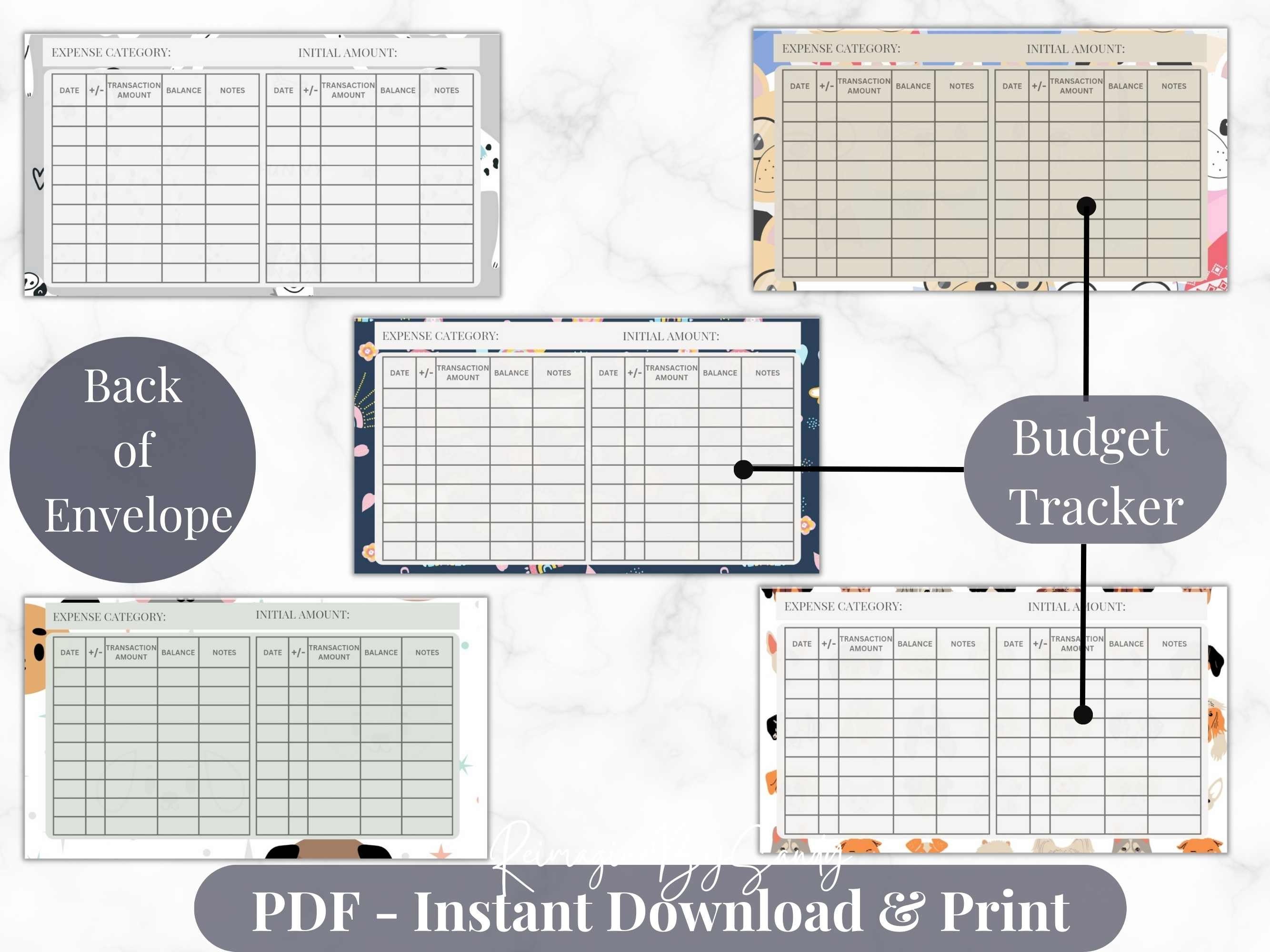 Cute Dogs Printable Cash Envelopes, Set of 5, With Transaction Tracker ...
