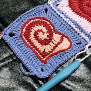 Tribal Wonky Red Heart Granny Square Pattern / Unique Valentine's Day ...