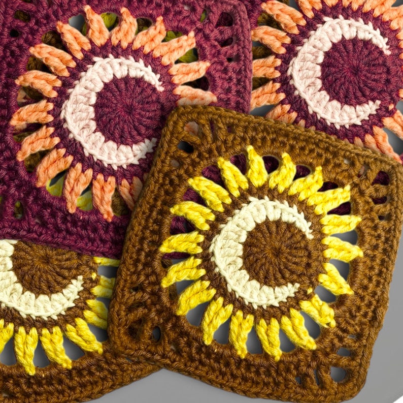 Sun and Moon Together Tangled Corona Sun / Crochet Square - Etsy