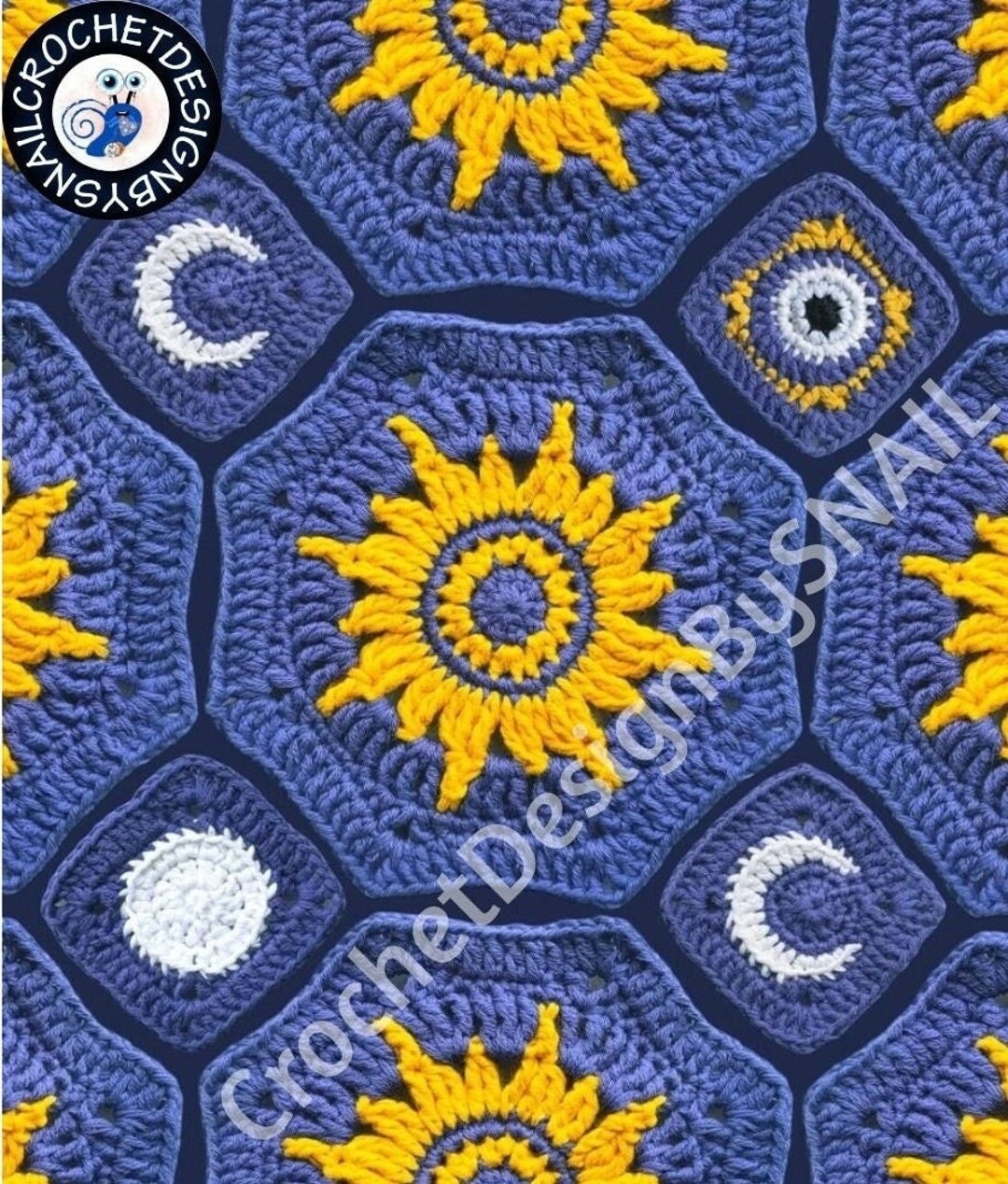 Celestial Crochet Pattern Pack: Sun, Moon, Evil Eye Granny Squares (PDF ...