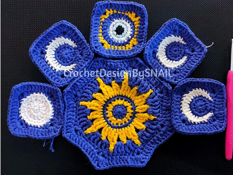 Celestial Crochet Patterns: Moon, Sun, Evil Eye Motifs (PDF Download ...