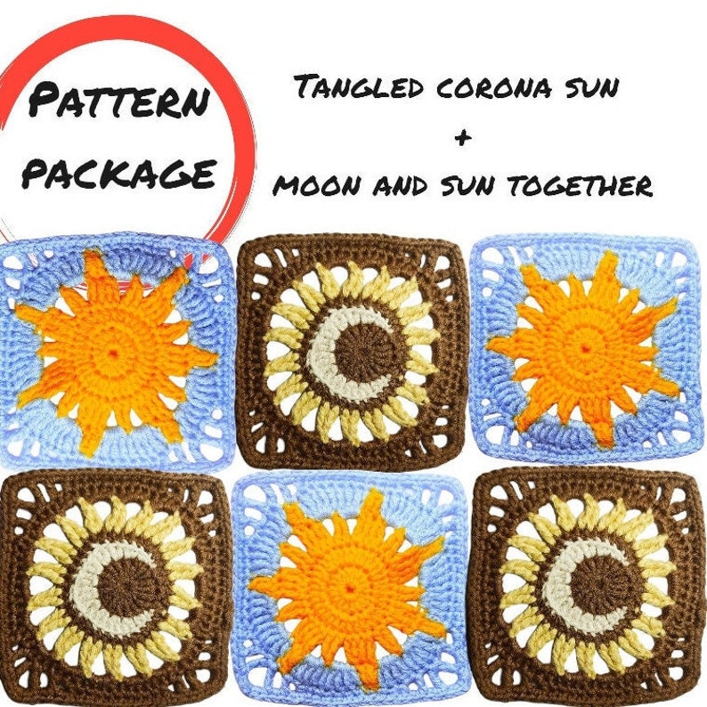 Sun and Moon Together Tangled Corona Sun / Crochet Square - Etsy