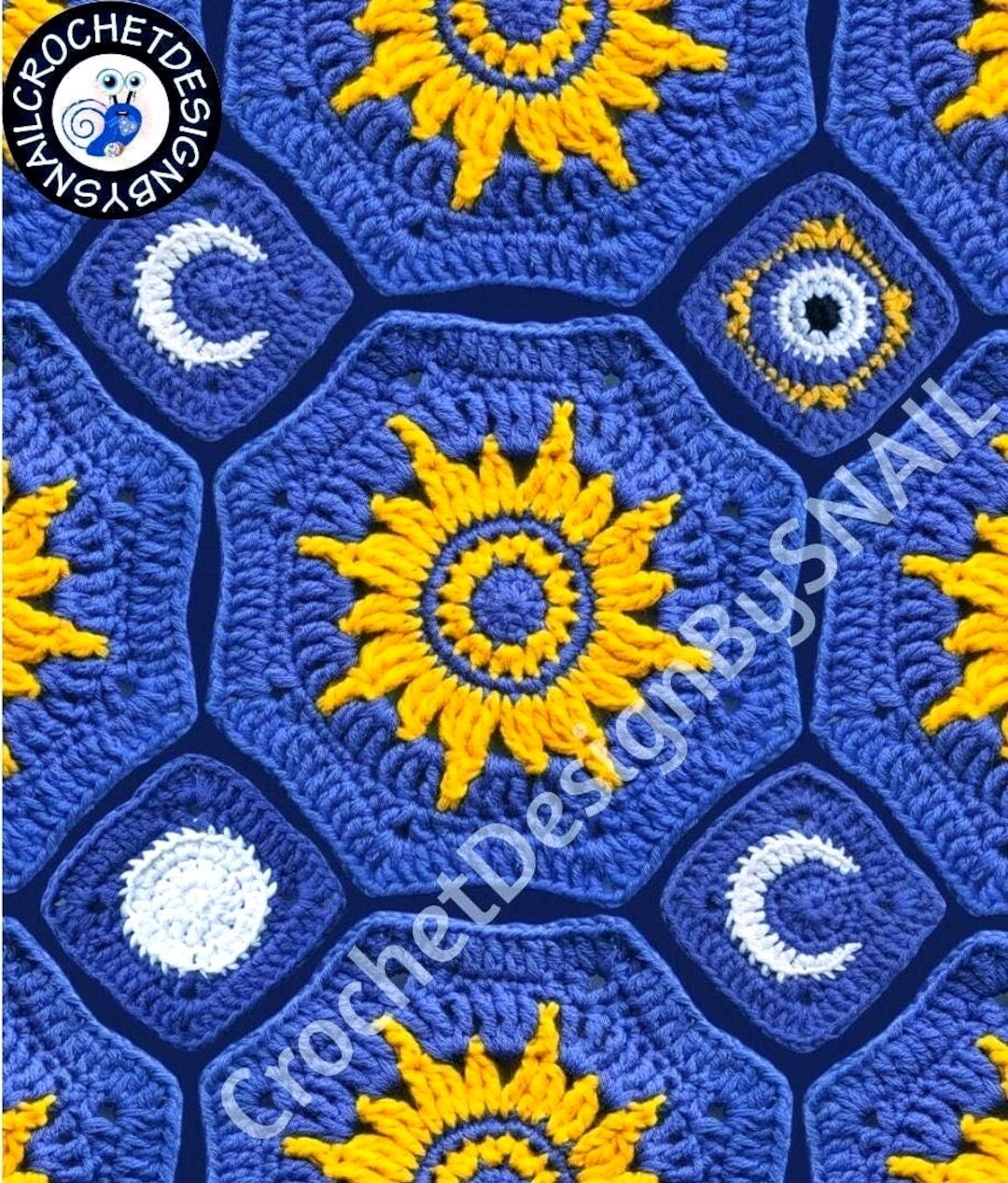 Celestial Crochet Patterns: Moon, Sun, Evil Eye Motifs (PDF Download ...