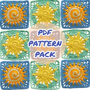 Spiral Sun + Tangled Sun Granny Square Patterns / PDF/ English ...