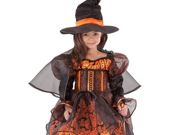 Orange Black Dress Witch Halloween Costume Girls Kids Floor - Etsy