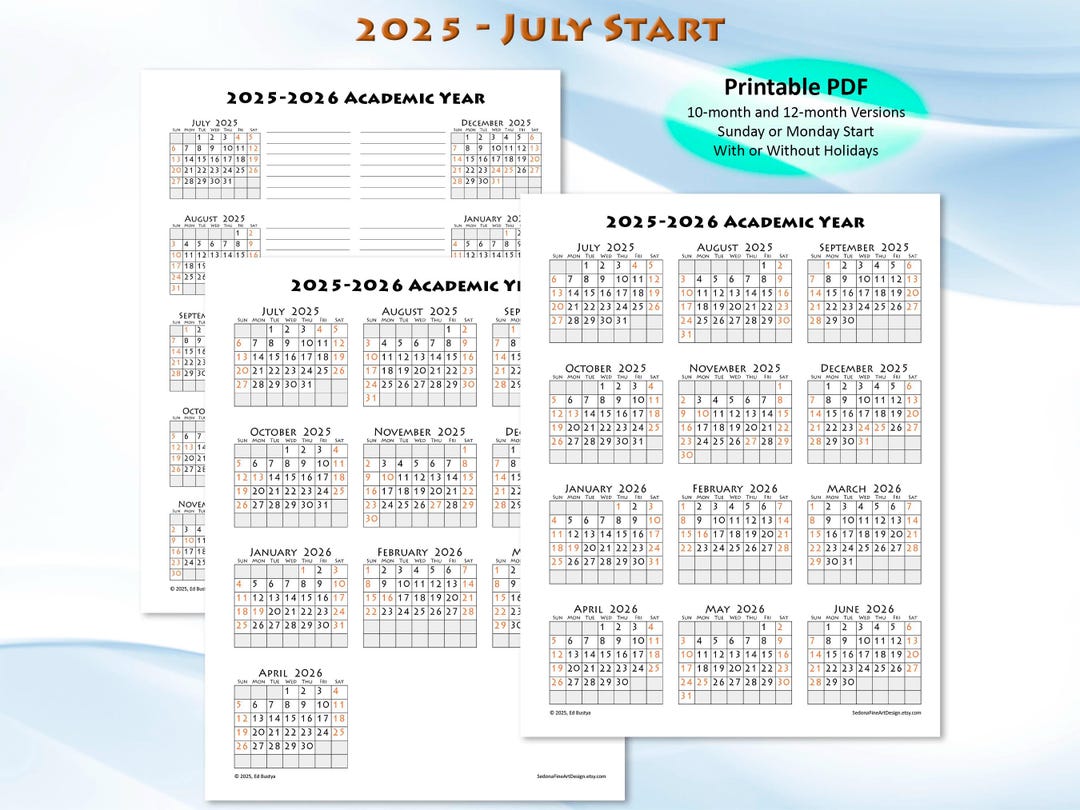 2025 2026 Academic Calendar July Start, Printable Year-on-a-page Back ...
