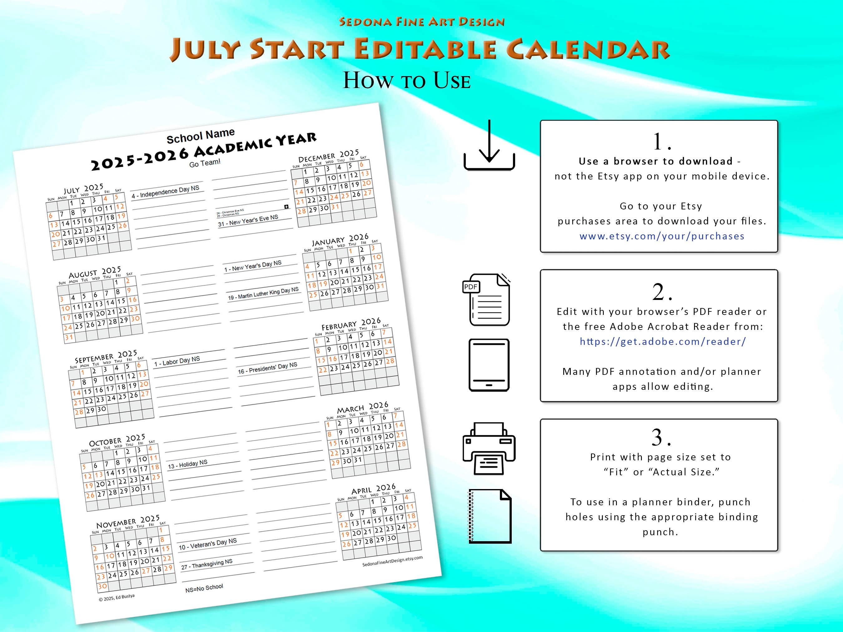 2025-2026 Editable School Year Calendar - July-april, 10-month ...