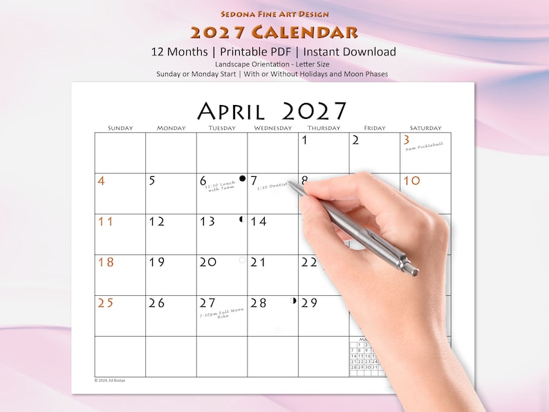 2027 Monthly Blank Calendar (sunday-start or Monday-start), Simple ...