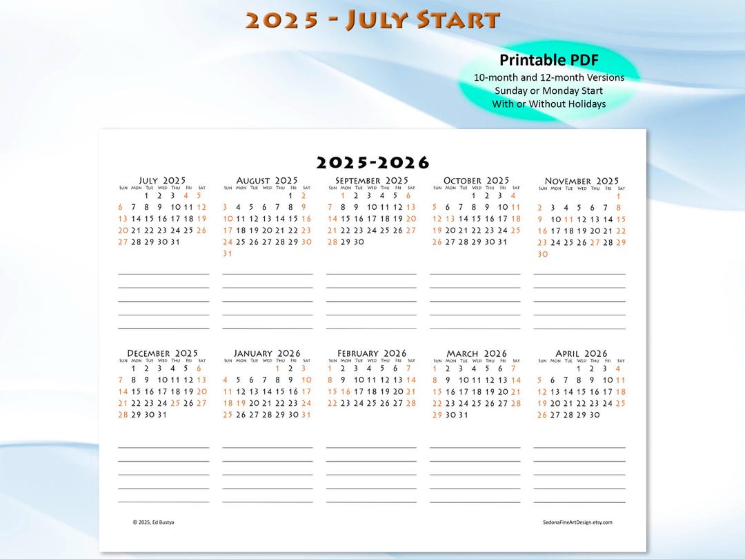 2025-2026 Academic Calendar July Start, Year-on-a-page Back-to-school ...