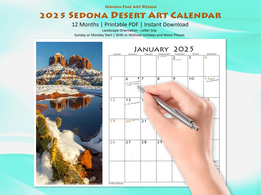 2025 Monthly Calendar Featuring Desert Art From Sedona, AZ Printable ...