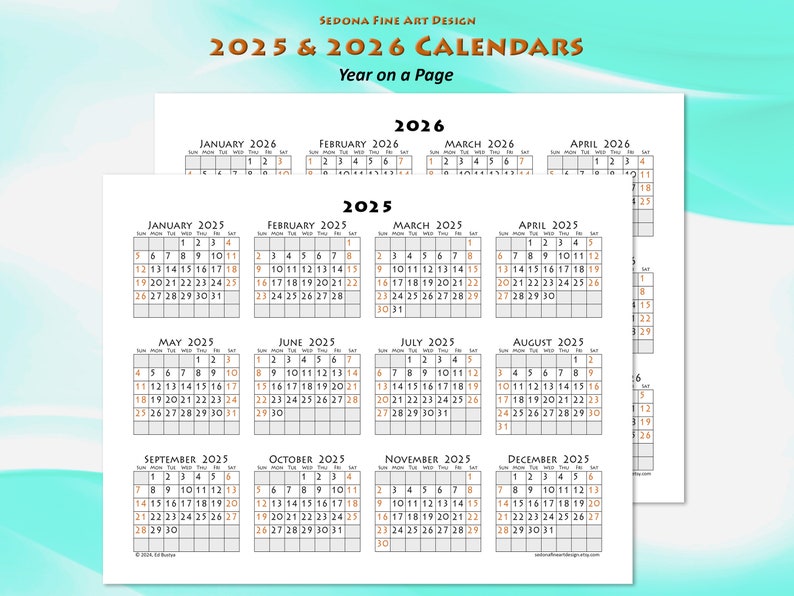 2025-2026 Monthly Calendars - Two Years - Sunday or Monday Start ...