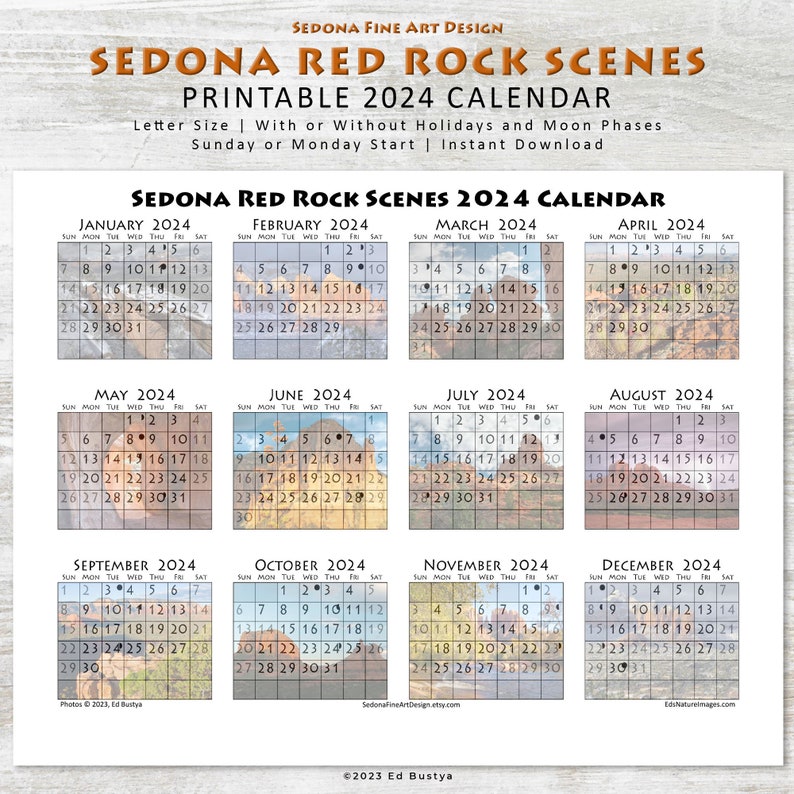 Printable 2024 Sedona Art Calendar, Perfect Sedona Gift for Him or Her ...