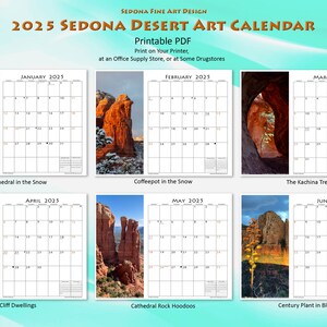 2025 Monthly Calendar Featuring Desert Art From Sedona, AZ Printable ...