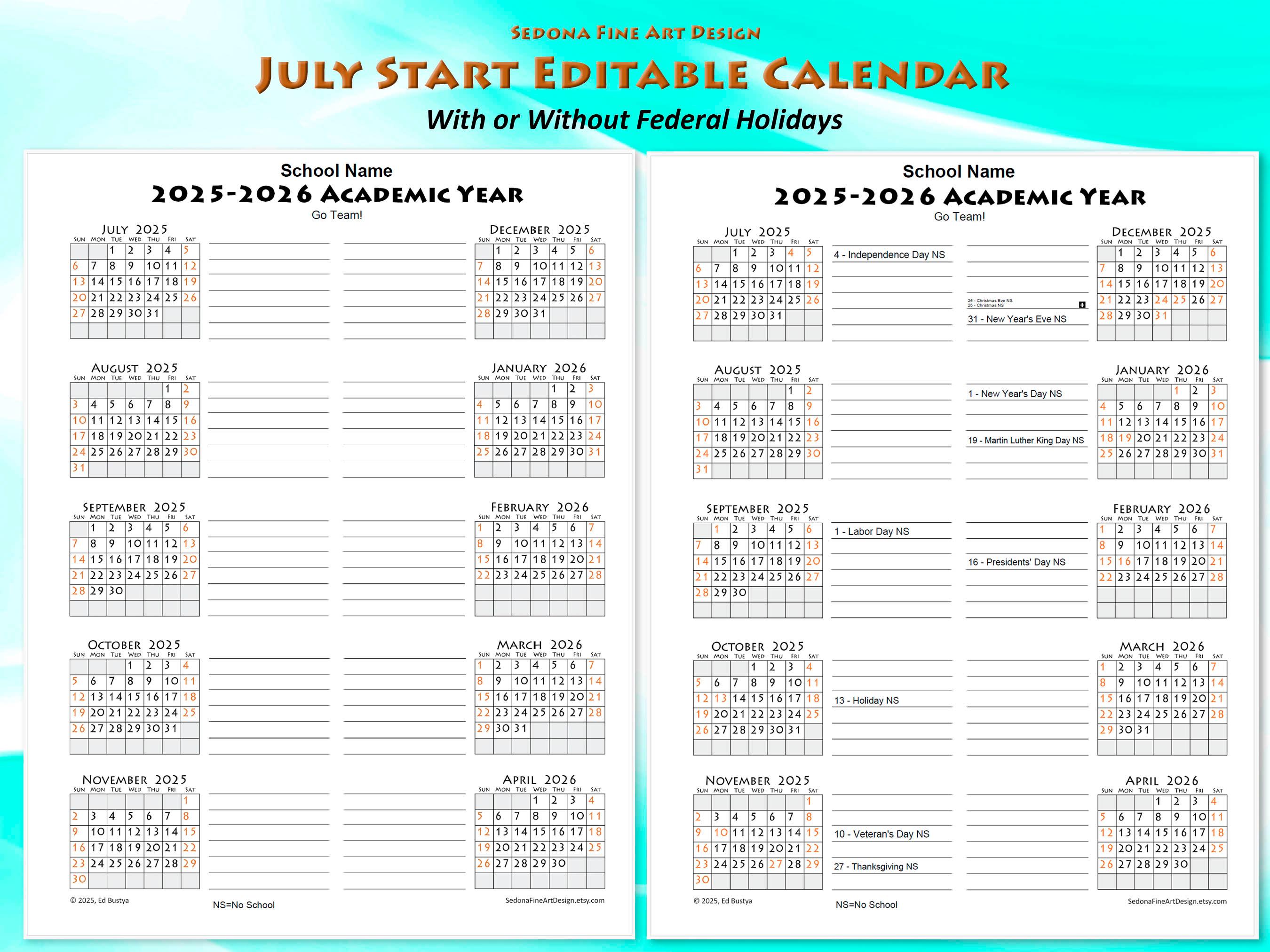 2025-2026 Editable School Year Calendar - July-april, 10-month ...
