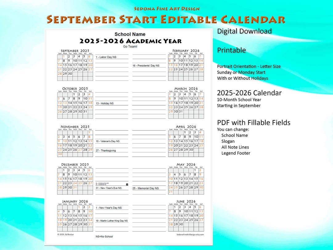 2025-2026 Editable School Year Calendar - September-june, 10-month ...