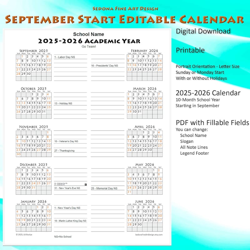 Editable school calendar 25 26 - Etsy België