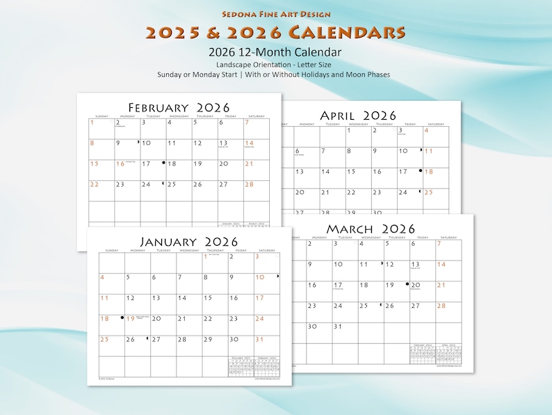 2025-2026 Monthly Calendars - Two Years - Sunday or Monday Start ...