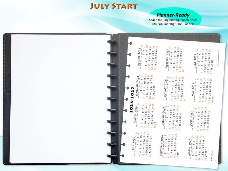 2026-2027 School Calendar July Start Year-on-a-page Printable PDF in 10 ...