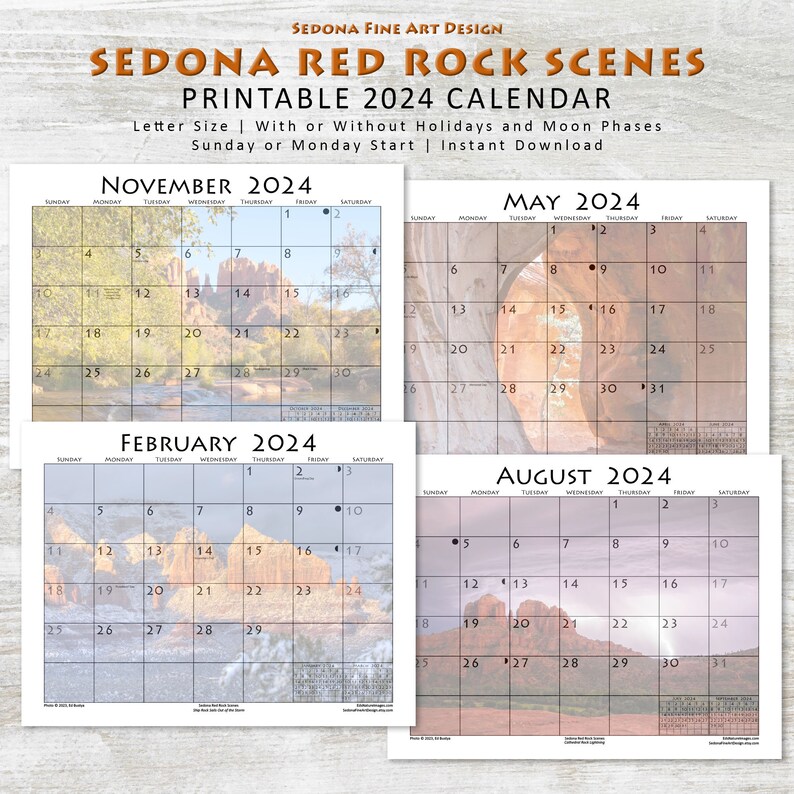 Printable 2024 Sedona Art Calendar, Perfect Sedona Gift for Him or Her ...