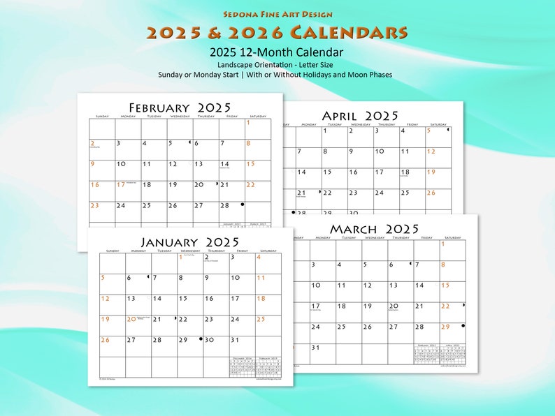 2025-2026 Monthly Calendars - Two Years - Sunday or Monday Start ...