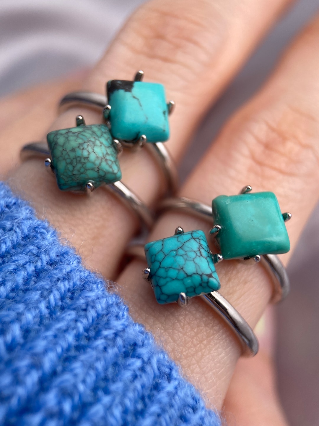 Turquoise Ring, Genuine Turquoise, Silver Turquoise Ring, Square ...