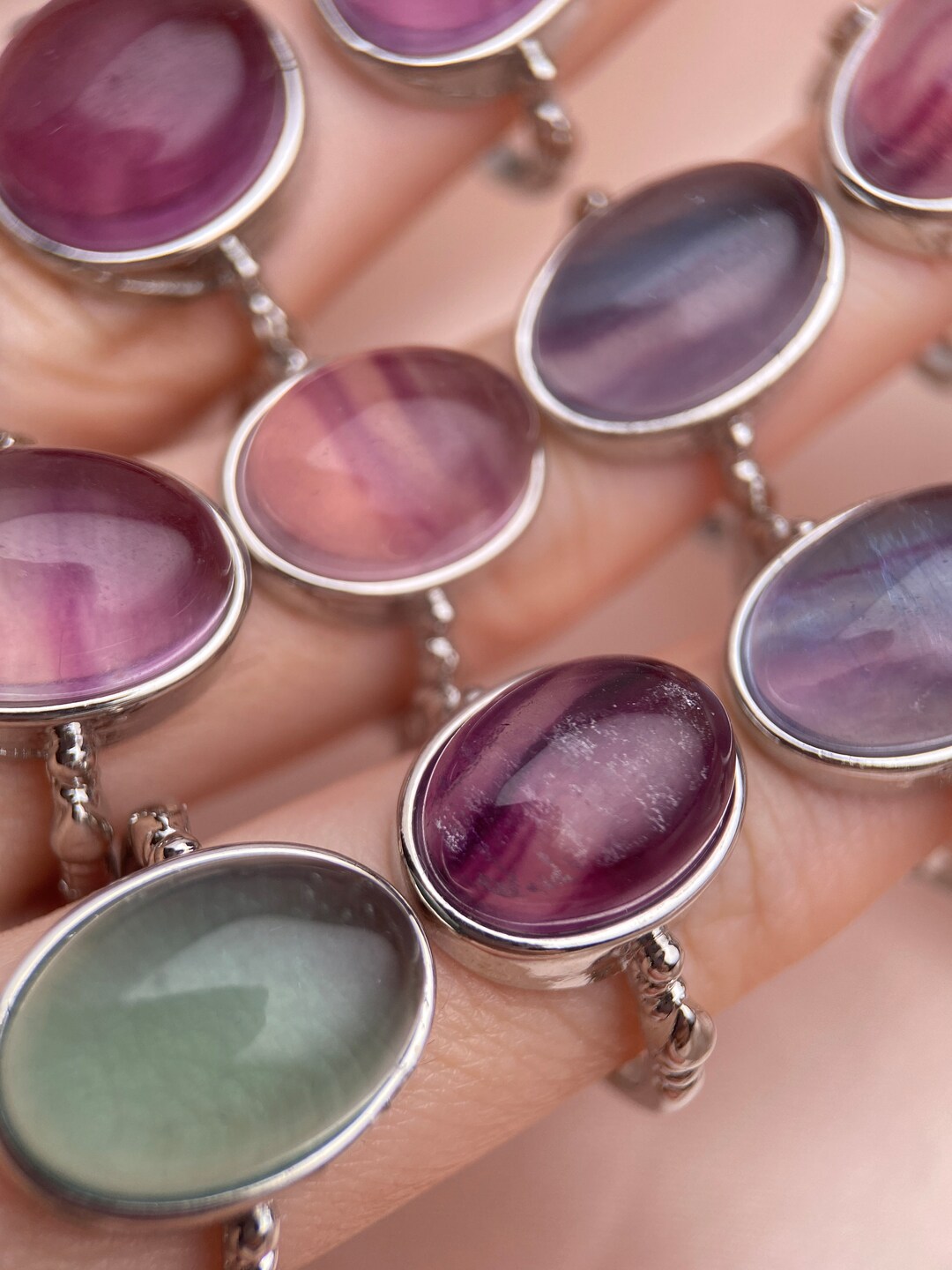 Fluorite Ring, Rainbow Fluorite Ring, Silver Fluorite Ring, Fluorite ...