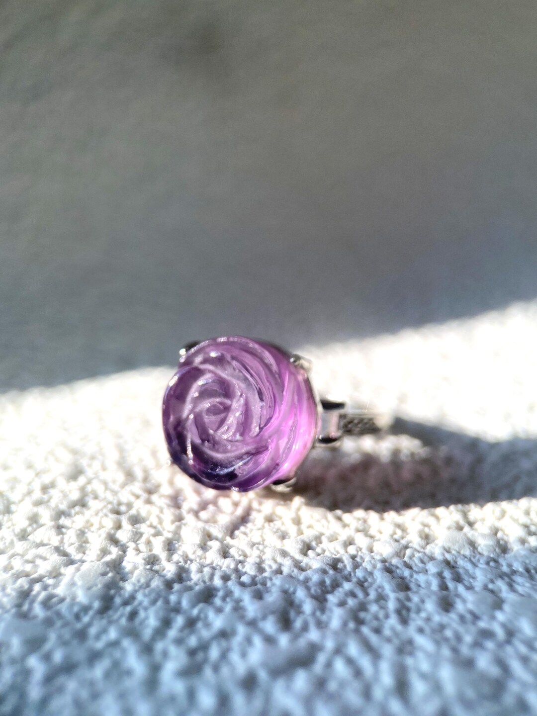 Hand-carved Amethyst Rose Ring • Purple Crystal Flower Ring • Natural ...