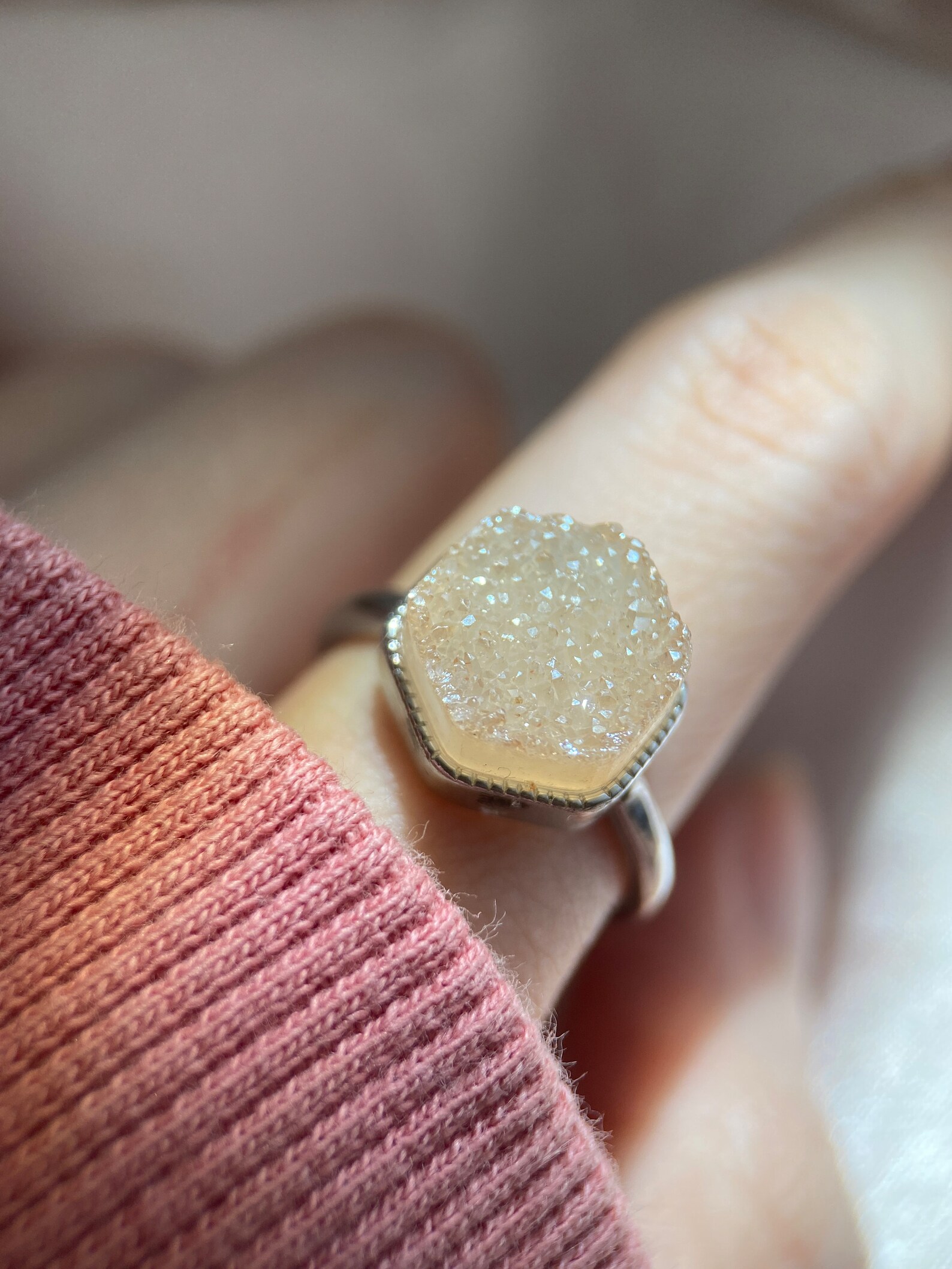 Druzy Ring, Natural Color Druzy, Champagne Druzy Ring, Silver Ring ...