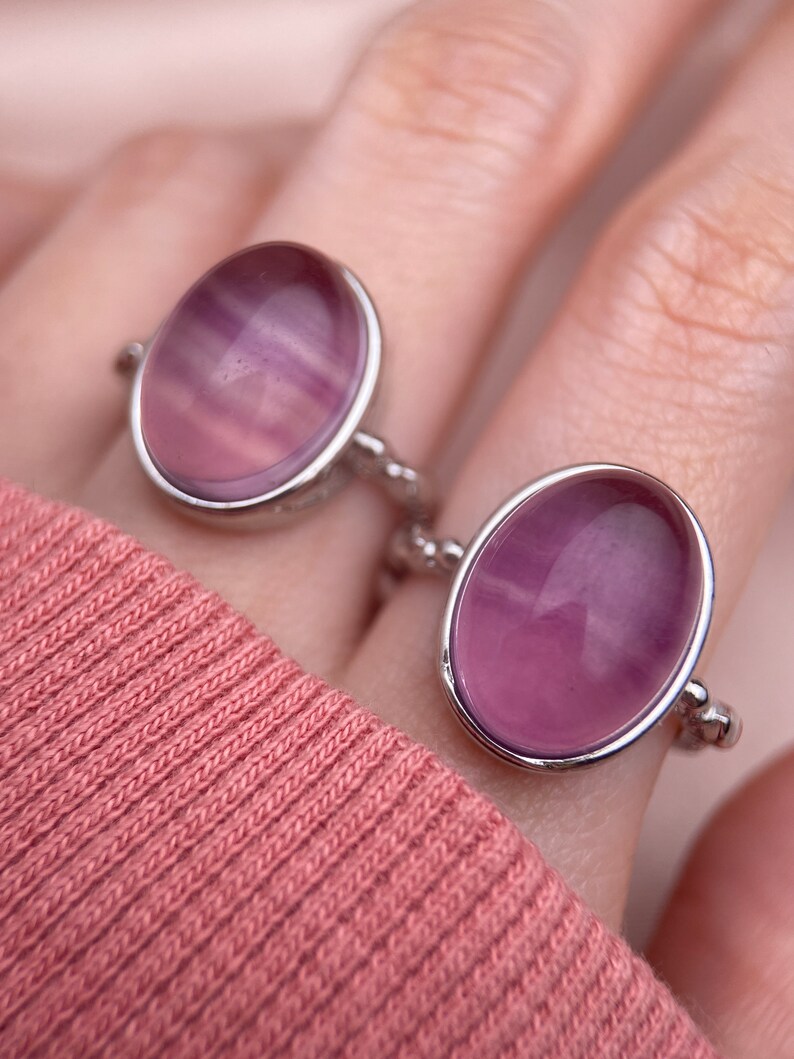 Fluorite Ring, Rainbow Fluorite Ring, Silver Fluorite Ring, Fluorite ...