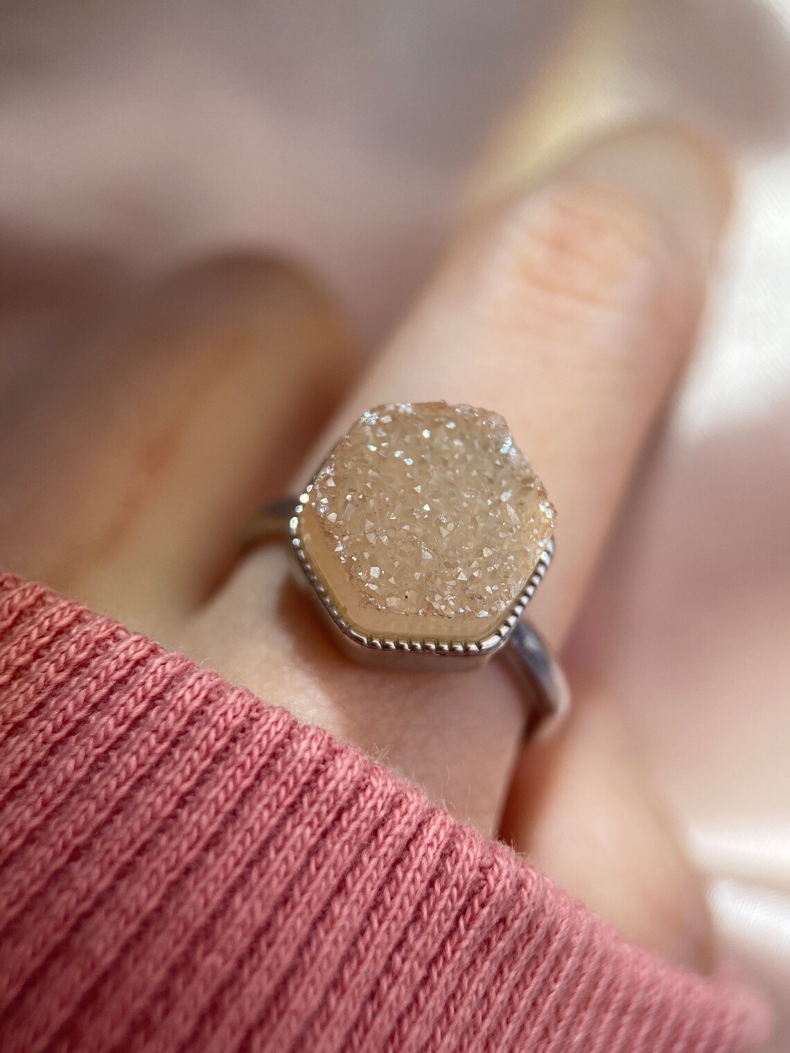 Druzy Ring, Natural Color Druzy, Champagne Druzy Ring, Silver Ring ...