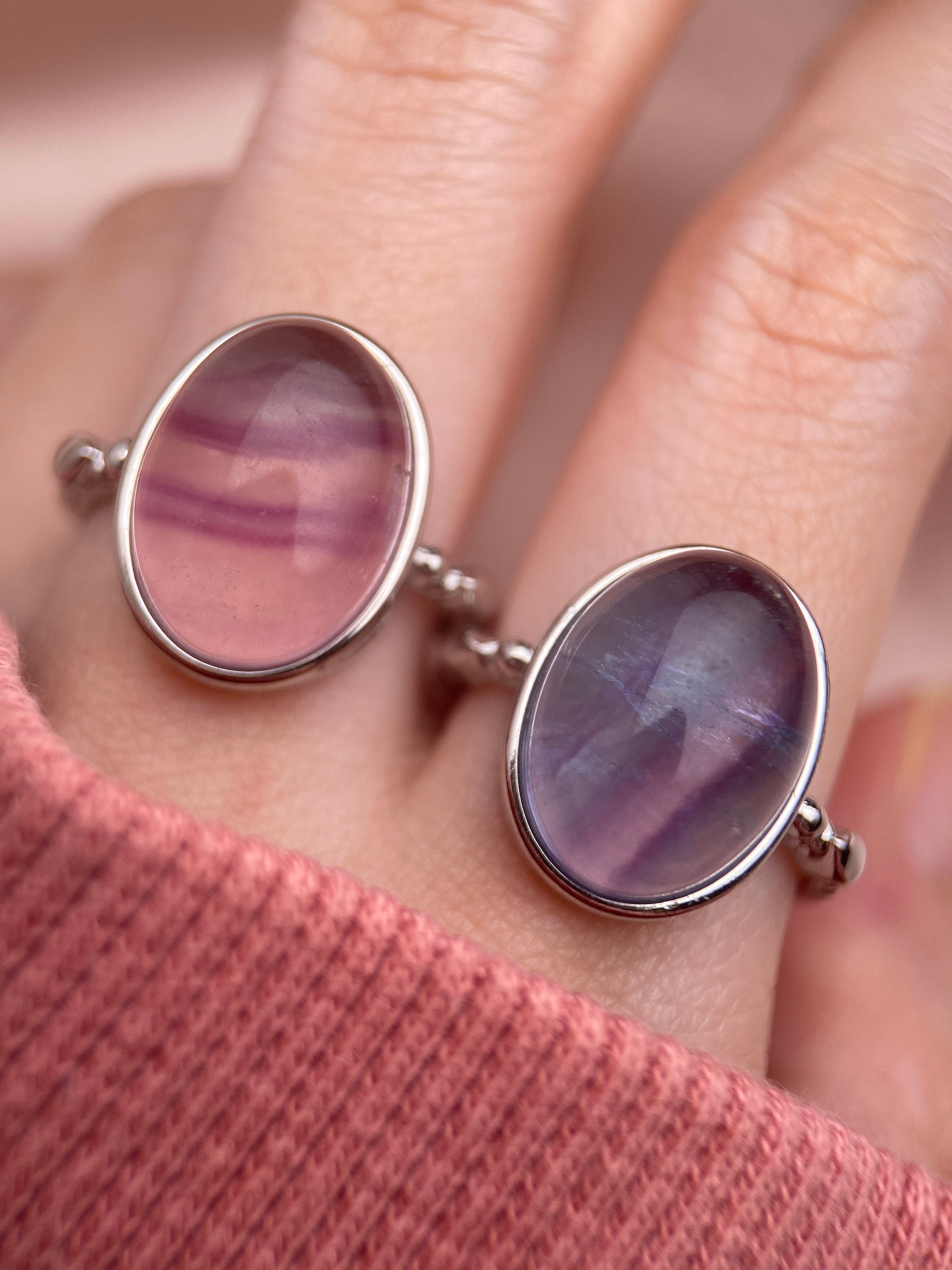 Fluorite Ring, Rainbow Fluorite Ring, Silver Fluorite Ring, Fluorite ...