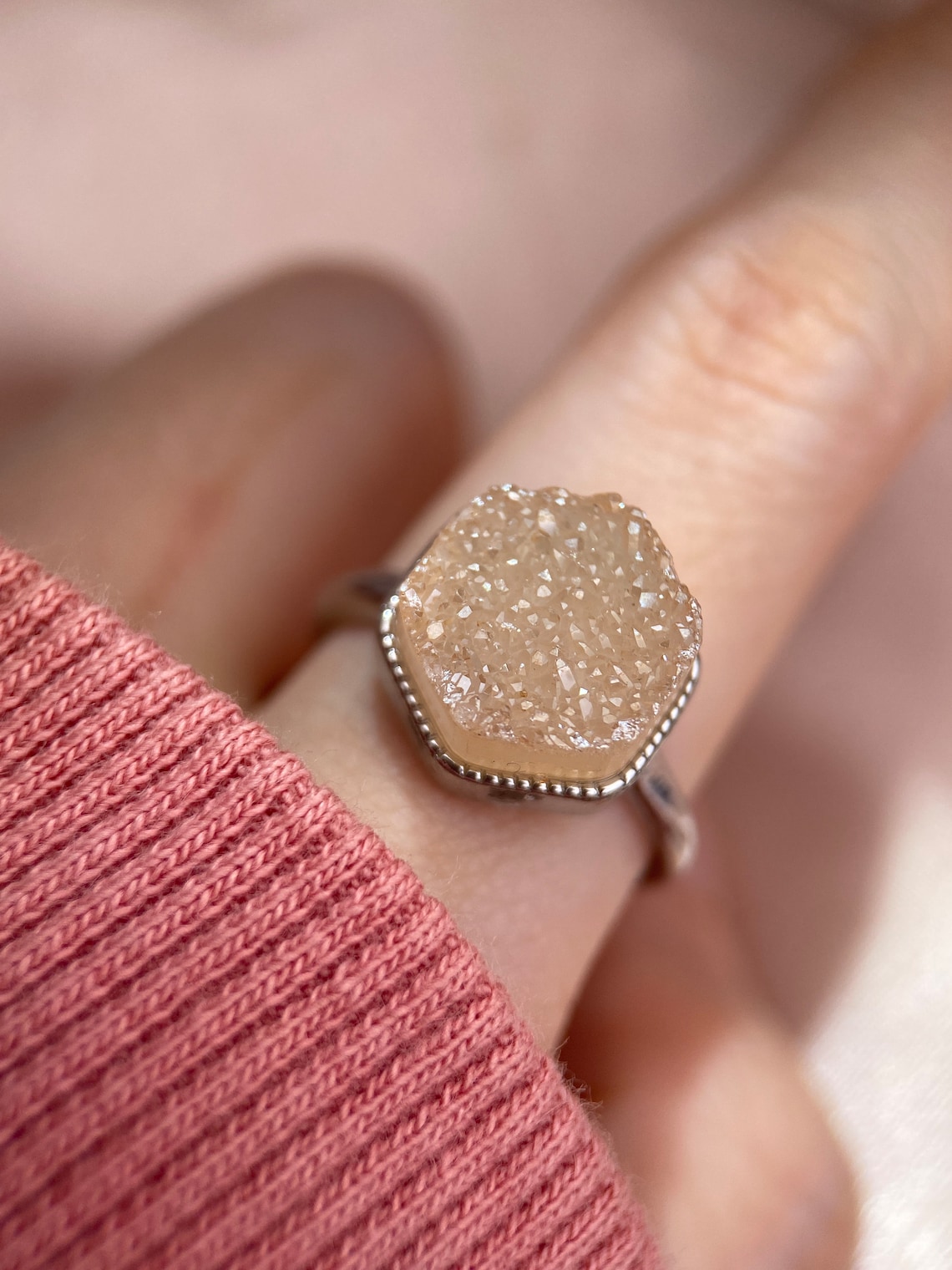Druzy Ring, Natural Color Druzy, Champagne Druzy Ring, Silver Ring ...
