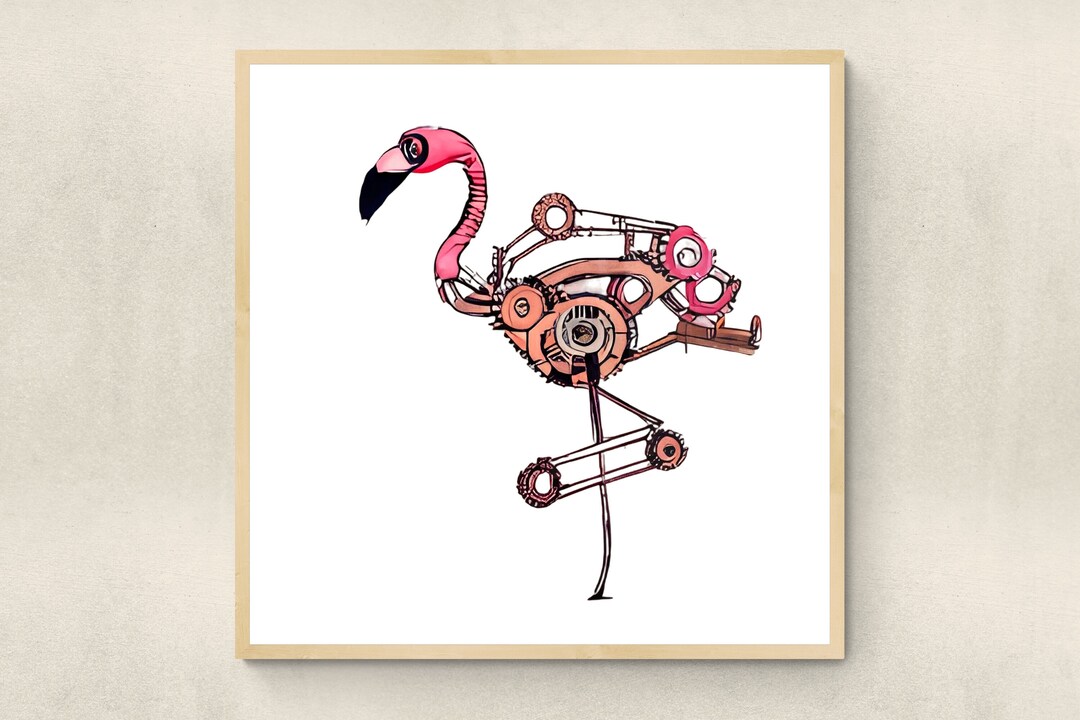 Printable Wall Art Mechanical Flamingo Steampunk Animal Print, Gift for ...