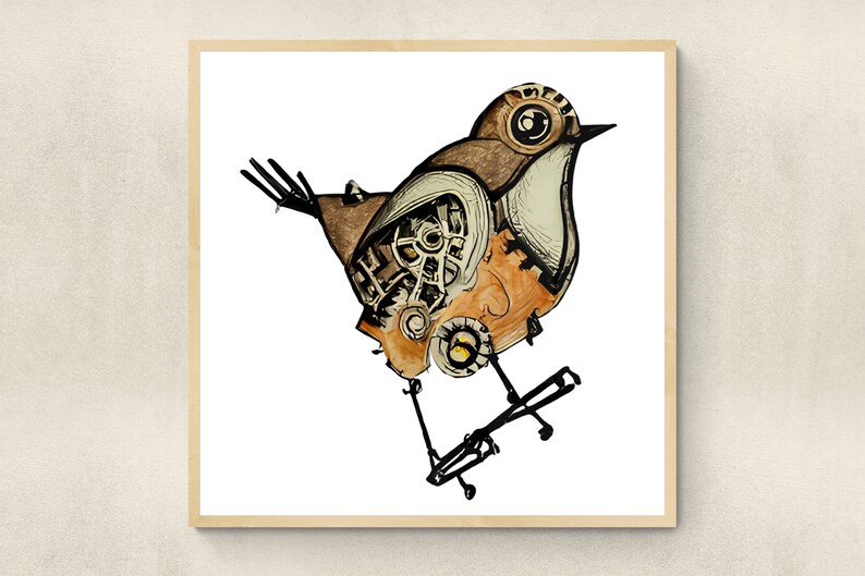 Printable Wall Art Mechanical Red Robin Steampunk Animal Print, Gift ...