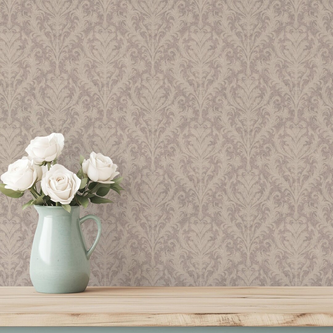 Wallpaper Rose Pink Vintage Damask Textured Look Classic Ornate Wall ...