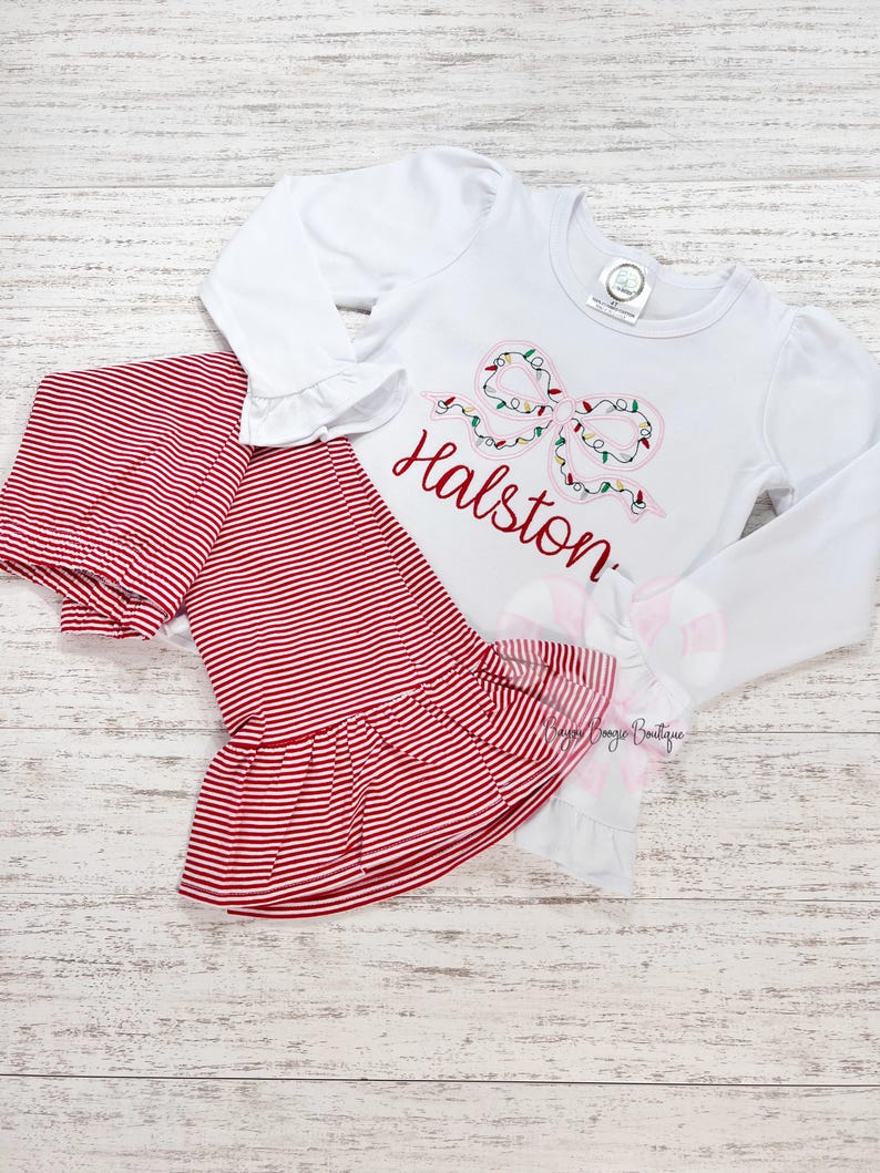 Girls Red Ruffle Pants: Embroidery Outfit, Embroidered Christmas Outfit ...