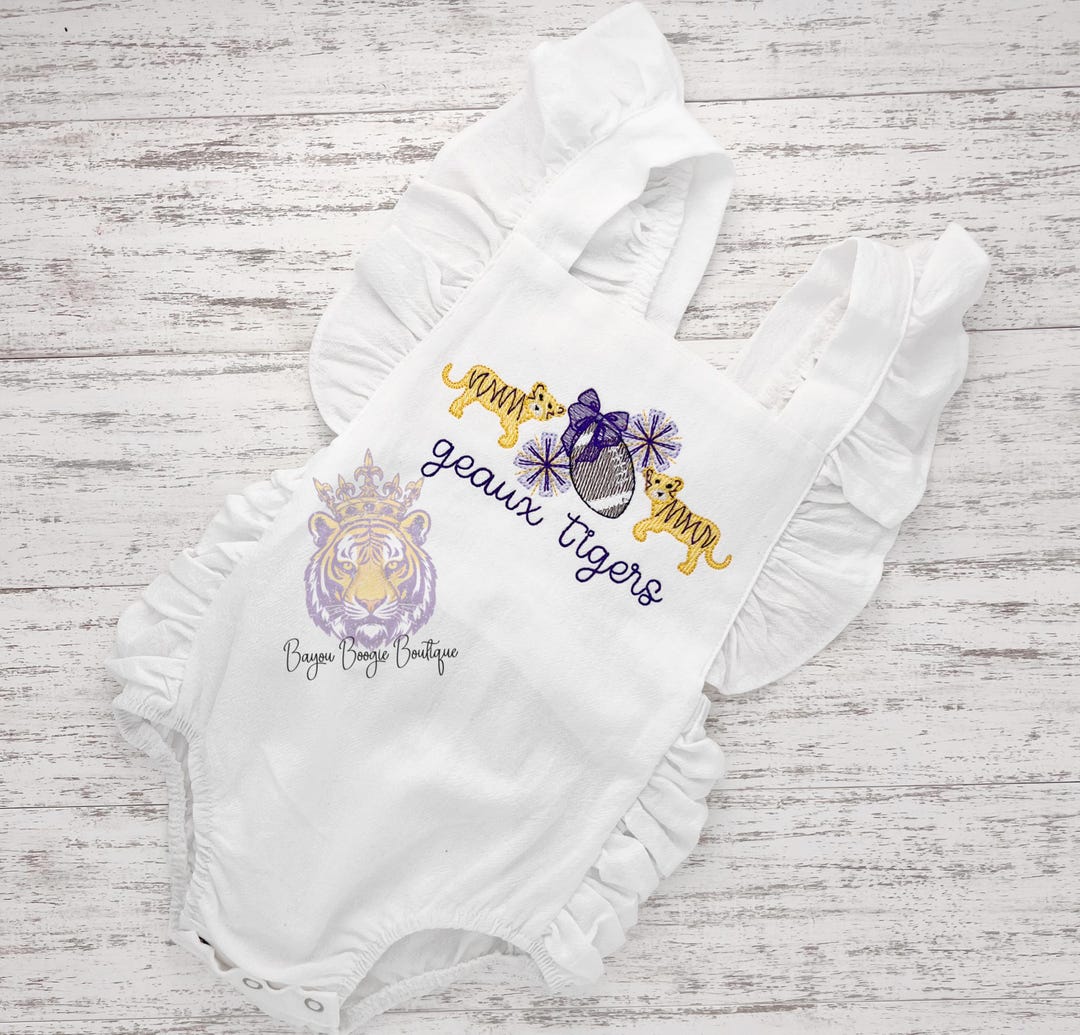 Girls' Embroidered LSU Tigers Outfit: Geaux Tigers Game Day Romper - Etsy