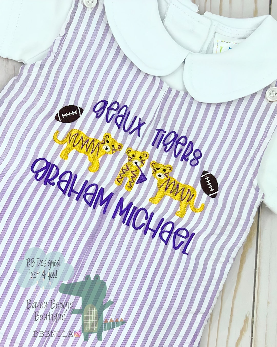 LSU Football Seersucker Romper, Embroidered Jon Jon - Etsy