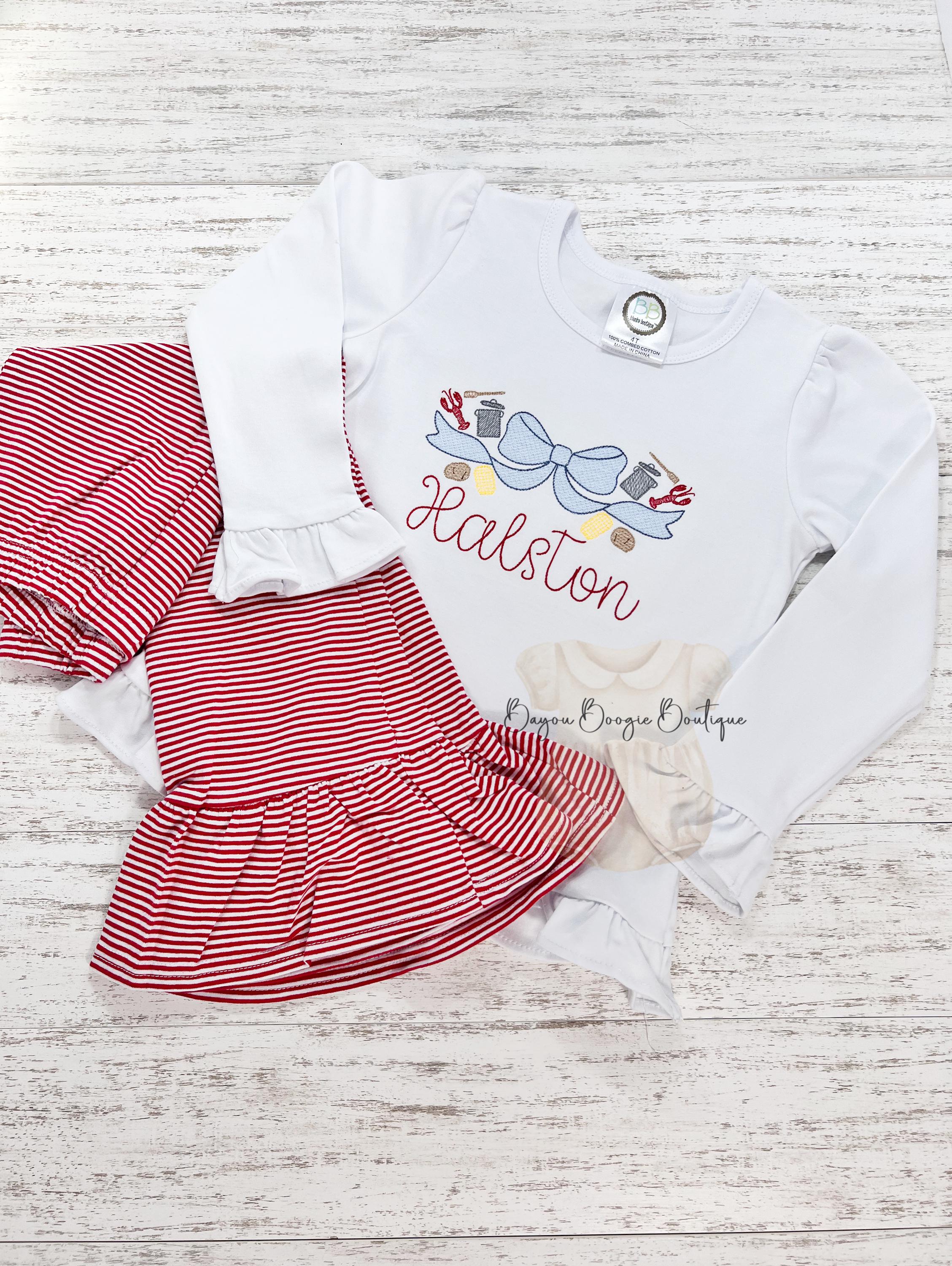 Girls Red Ruffle Pants: Embroidery Outfit, Embroidered Christmas Outfit ...