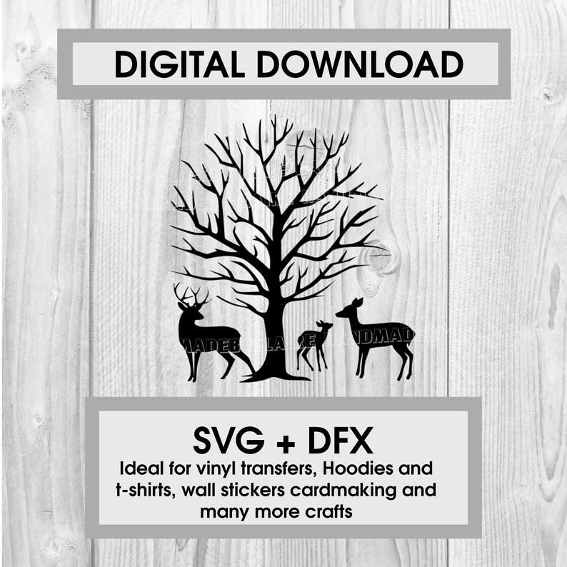 Deer Family With Tree SVG & DFX Cutting File. for T-shirt Design, Vinyl ...