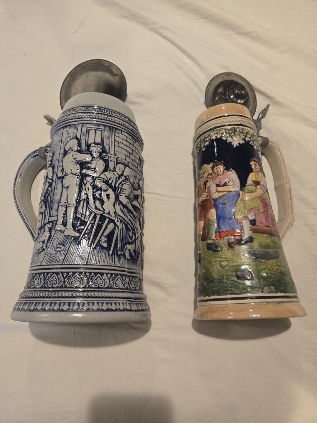 Vintage Authentic West Germany Beer Steins Ceramic Pewter Hand Painted ...