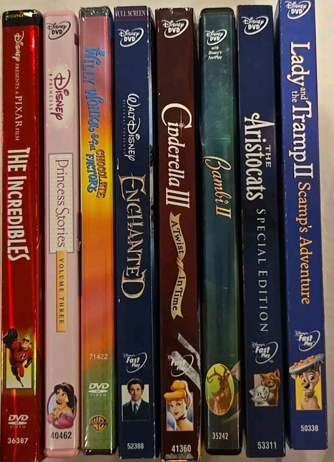 Disney DVD Lot of 8 CLASSICS Enchanted the Incredibles Bambi 2 Willy ...