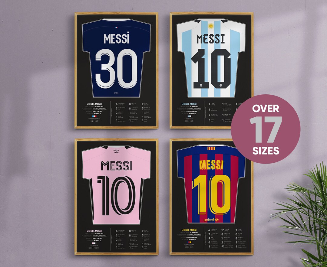 Set of 4 Messi Football Soccer Shirt Poster Prints Lionel Messi Wall ...