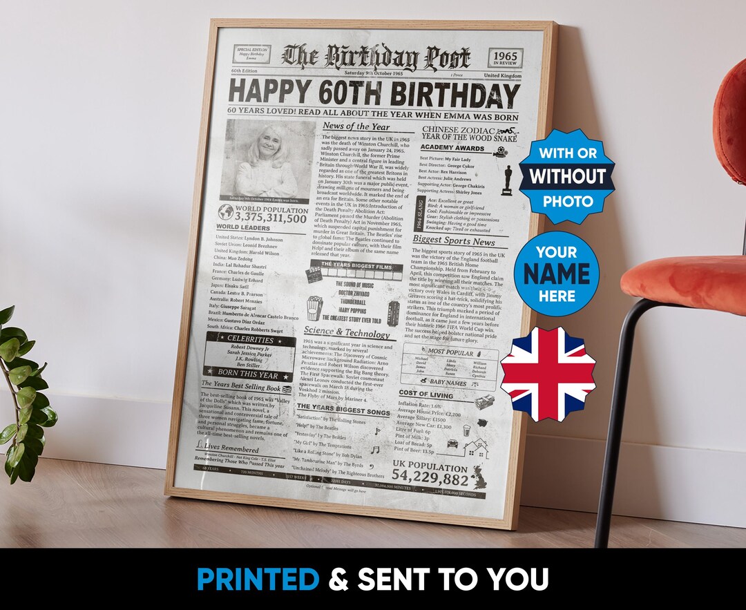 UK - 60th Birthday Present 1965 UK, 60th Birthday Gift for Men and ...
