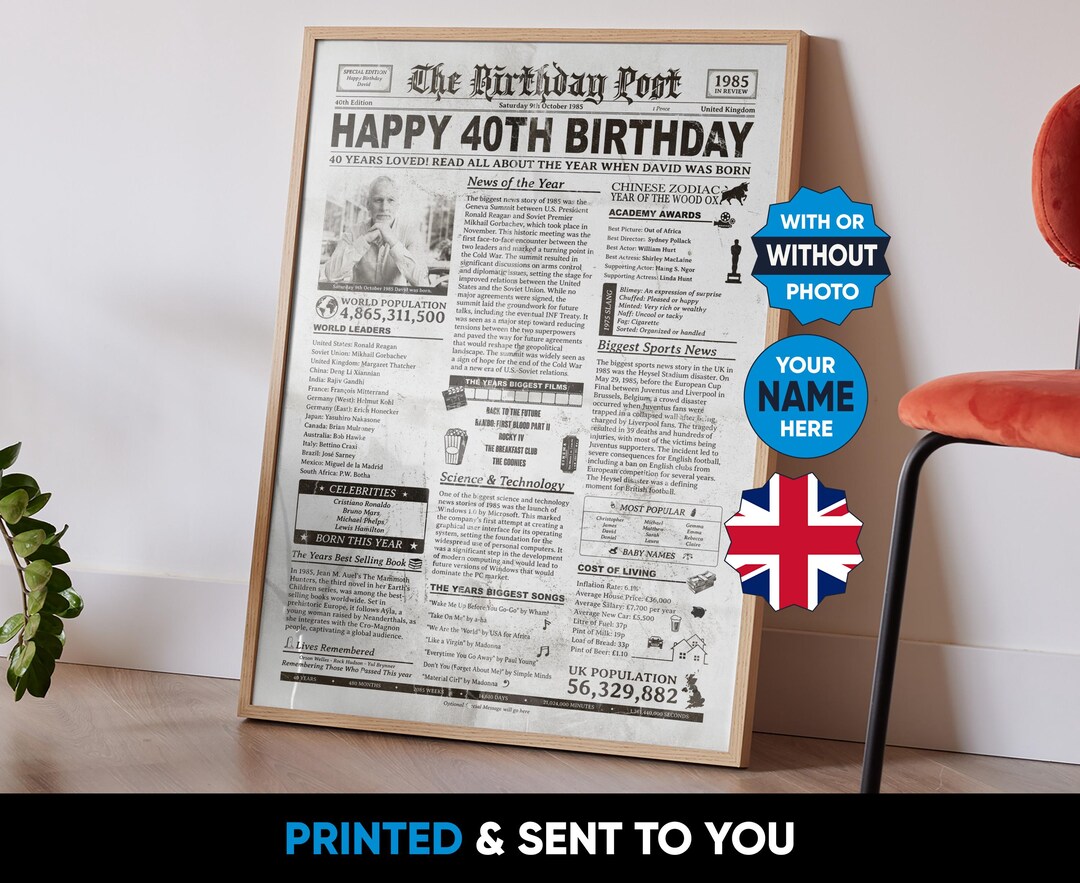 UK - 40th Birthday Present 1985 UK, 40th Birthday Gift for Men and ...