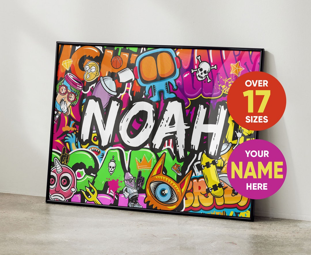 Personalised Name Graffiti Wall Art Print, Boys, Girls, Childrens ...
