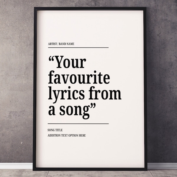 Lyric Poster - Etsy UK