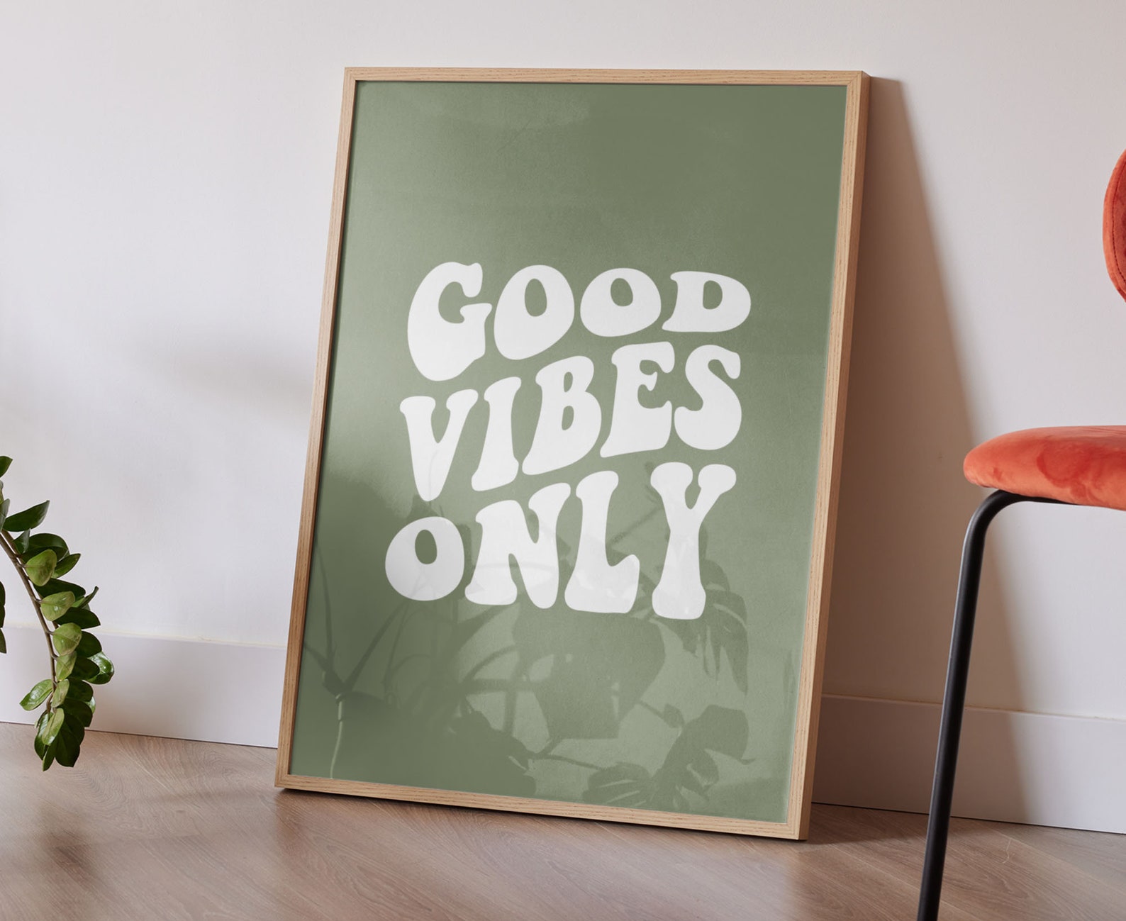 Sage Green Retro Style Bubble Wall Art Quote 'good Vibes Only' Poster ...