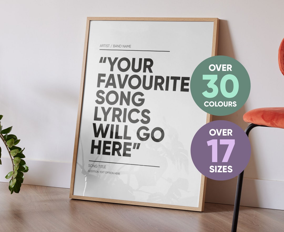 Custom Lyric Print - Your Colour - First Dance - Favourite Song Wall ...