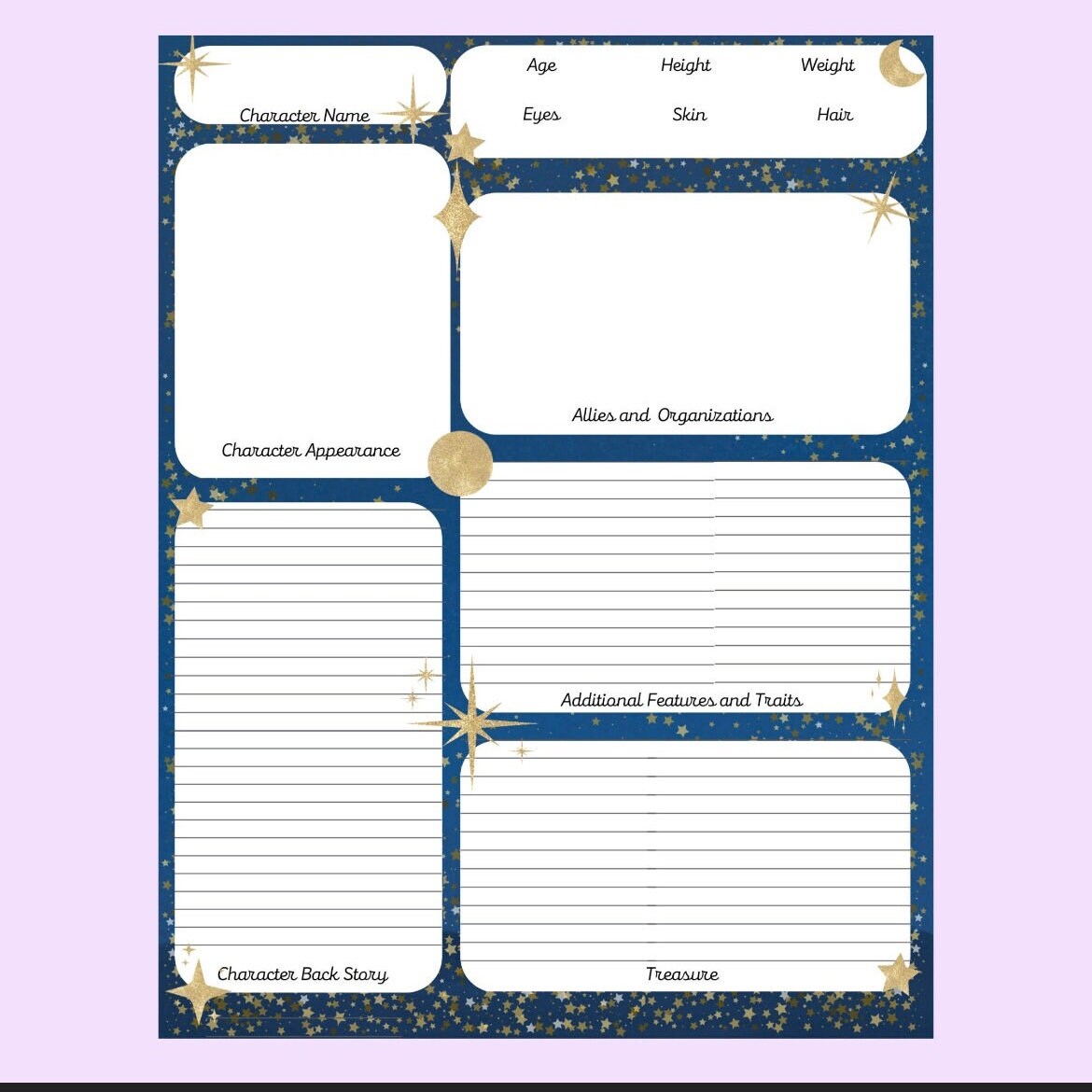 Enchanting Night Themed DND Character Sheet Printable Digital Download ...